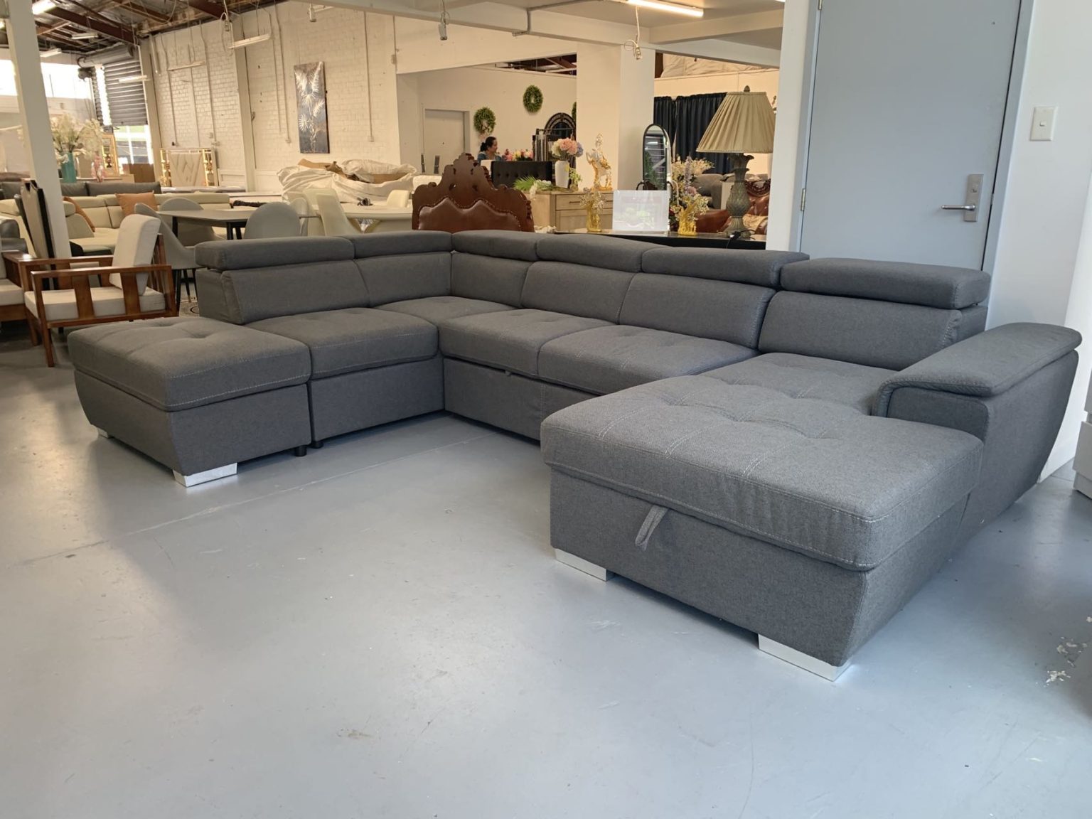 Modern U-Shape Convertible Lounge Suite with Generous Storage and Soft Linen Upholstery - OPPEIN ...