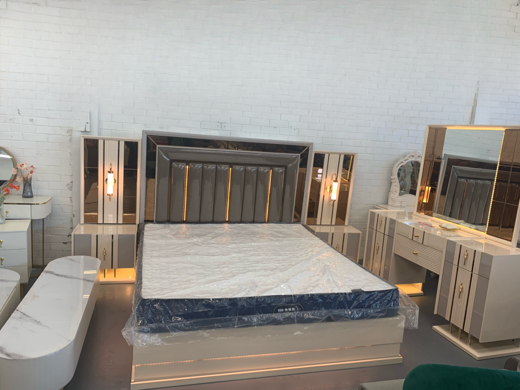 Luxury Modern Bedroom Set with LED Lights – Super King Size High Gloss ...